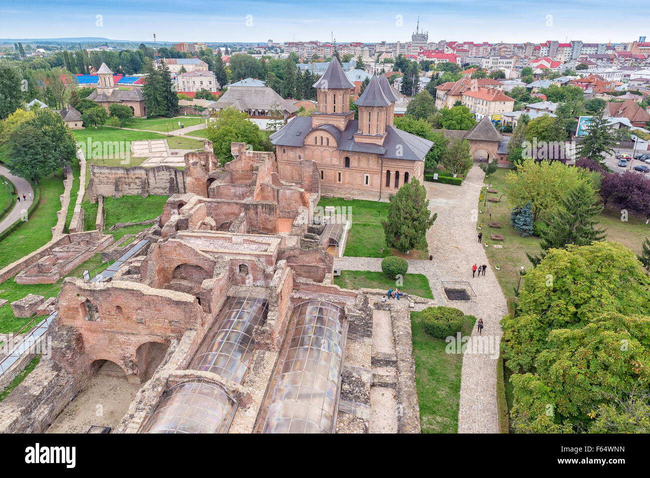 TARGOVISTE, ROMANIA - OCTOBER 04, 2015: Aerial view of ruins of ...