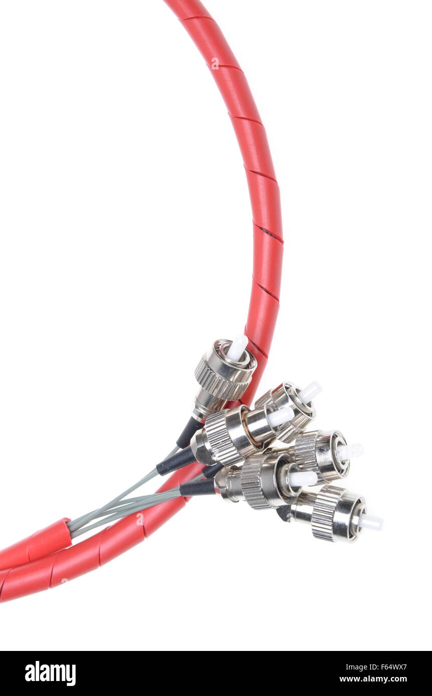 Telecommunication fiber optical patch cords fc isolated on white ...