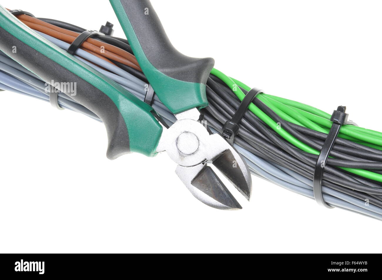 Pliers and cables isolated on white background Stock Photo - Alamy