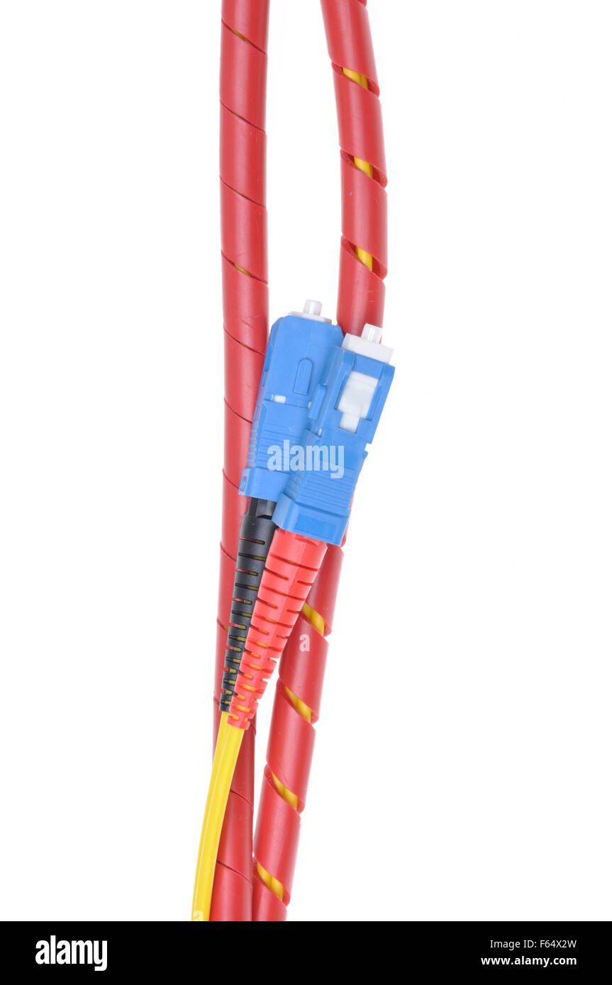 Fiber optic cables type sc isolated on white background Stock Photo - Alamy