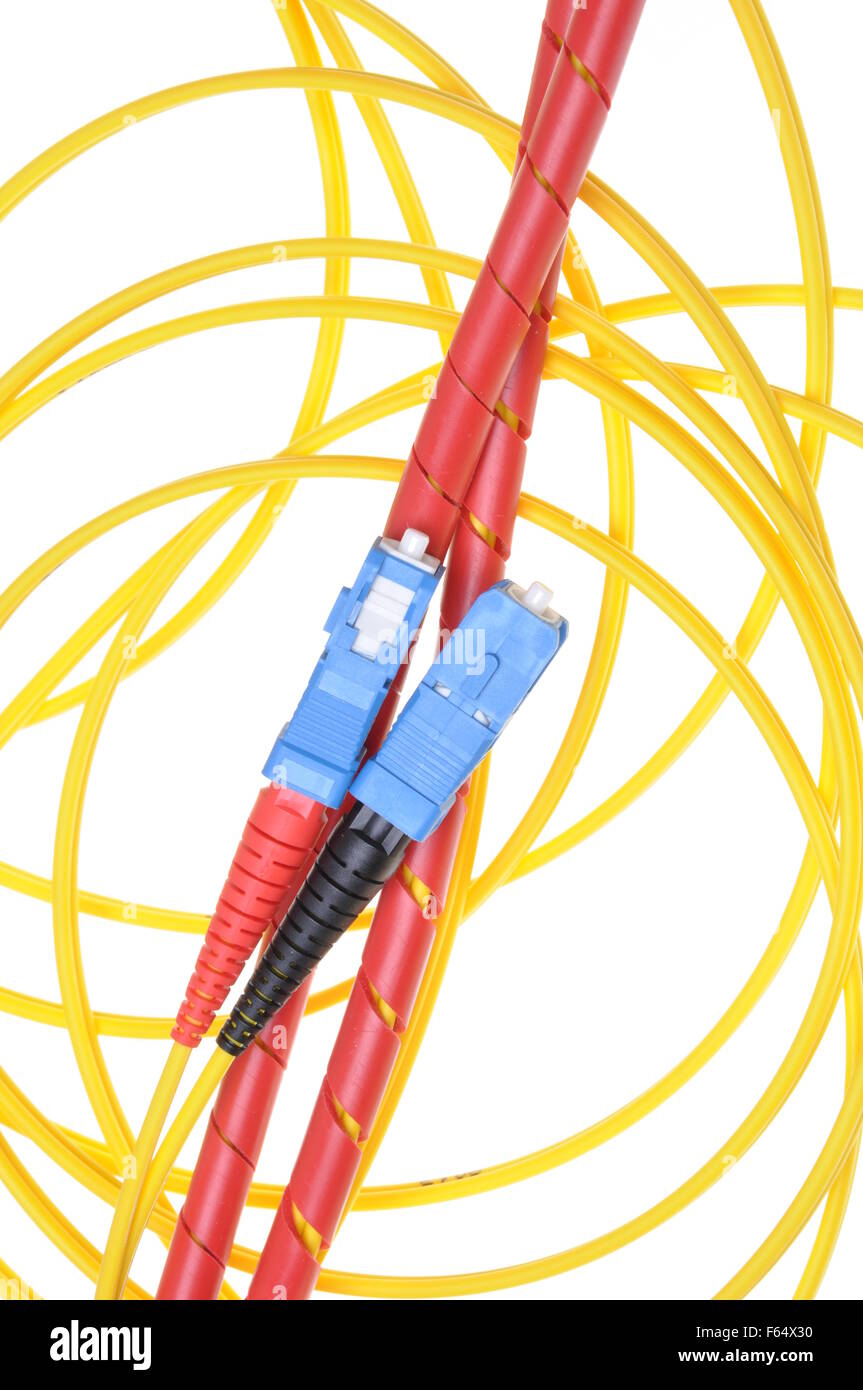 Fiber optic cables type sc isolated on white background Stock Photo - Alamy