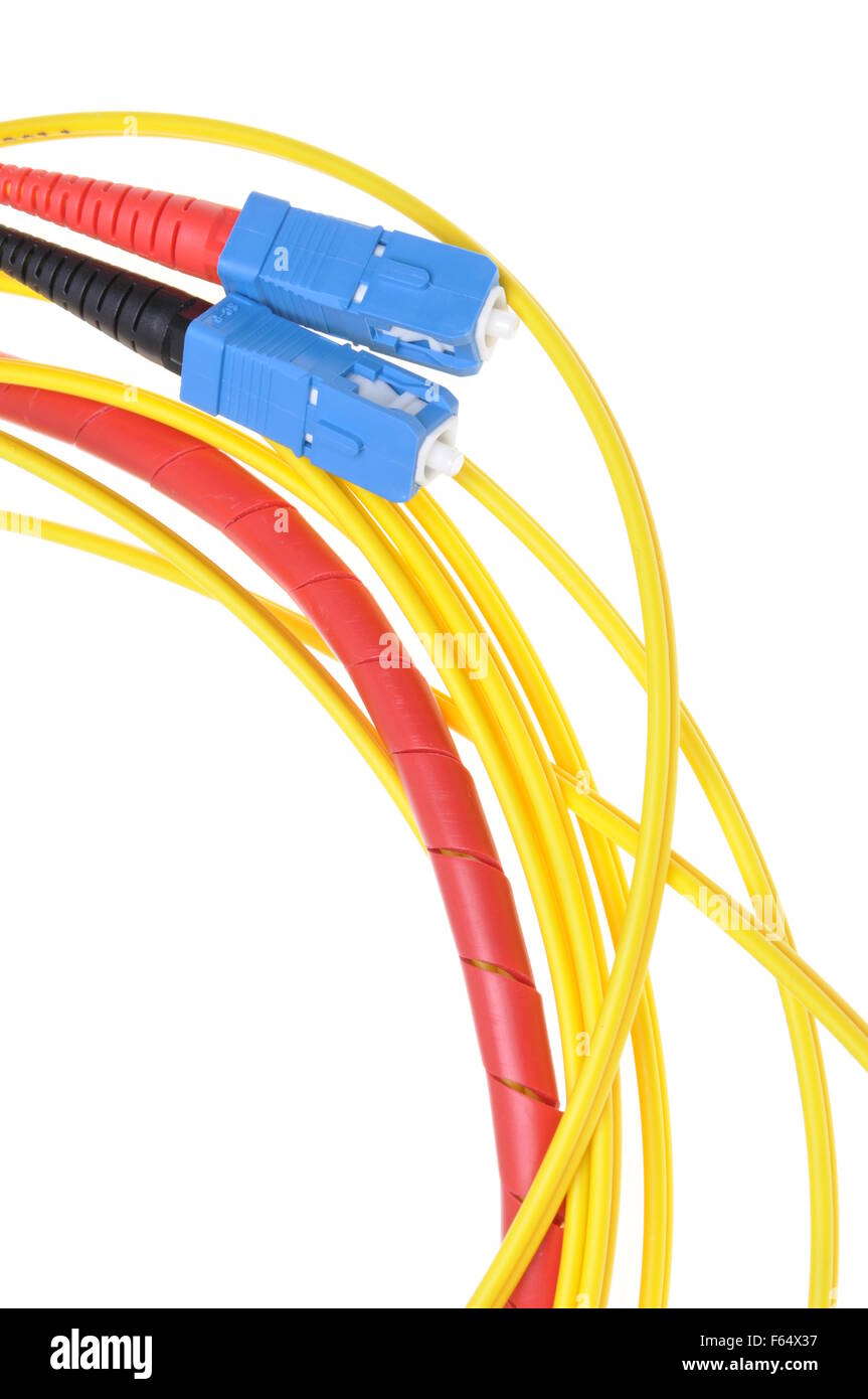 Fiber optic cables type sc isolated on white background Stock Photo - Alamy