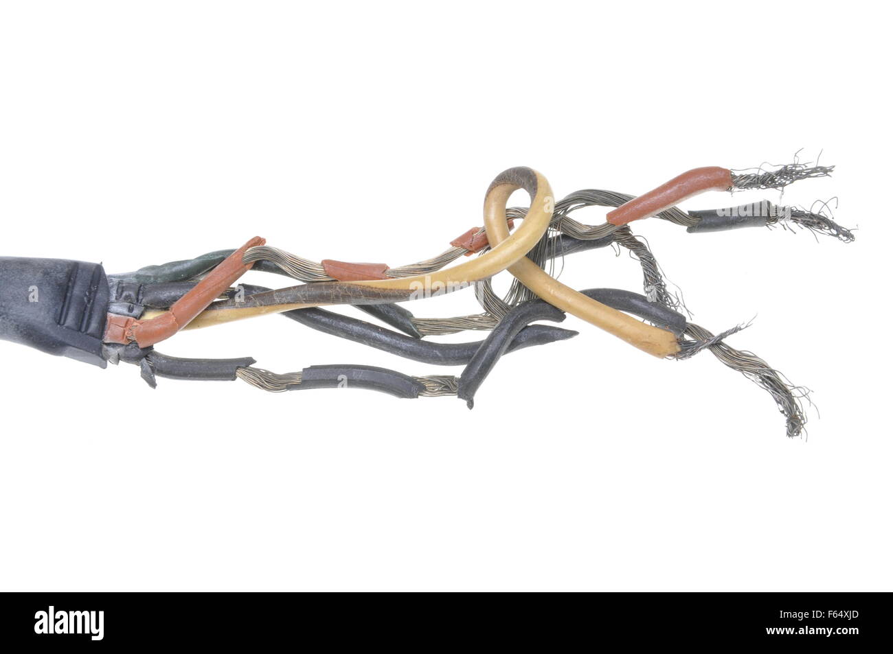 Burnt electrical cable isolated on white background Stock Photo - Alamy