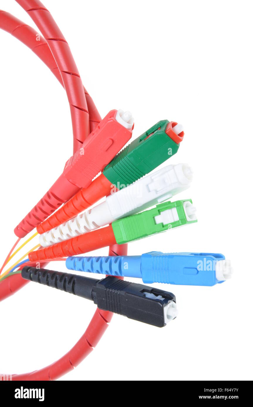 Fiber optic cables type sc isolated on white background Stock Photo - Alamy