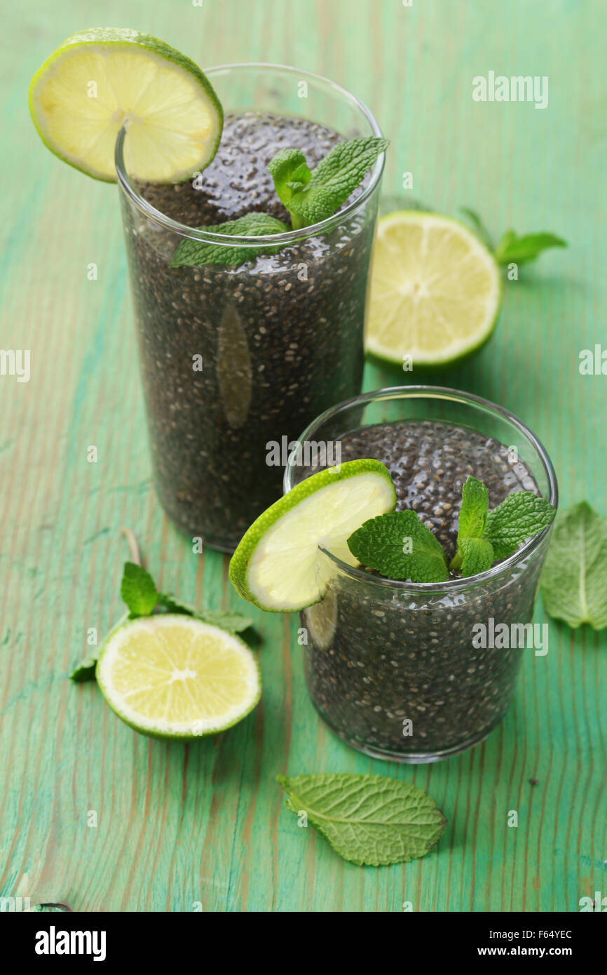 chia seed drink with lime and mint - healthy food Stock Photo - Alamy