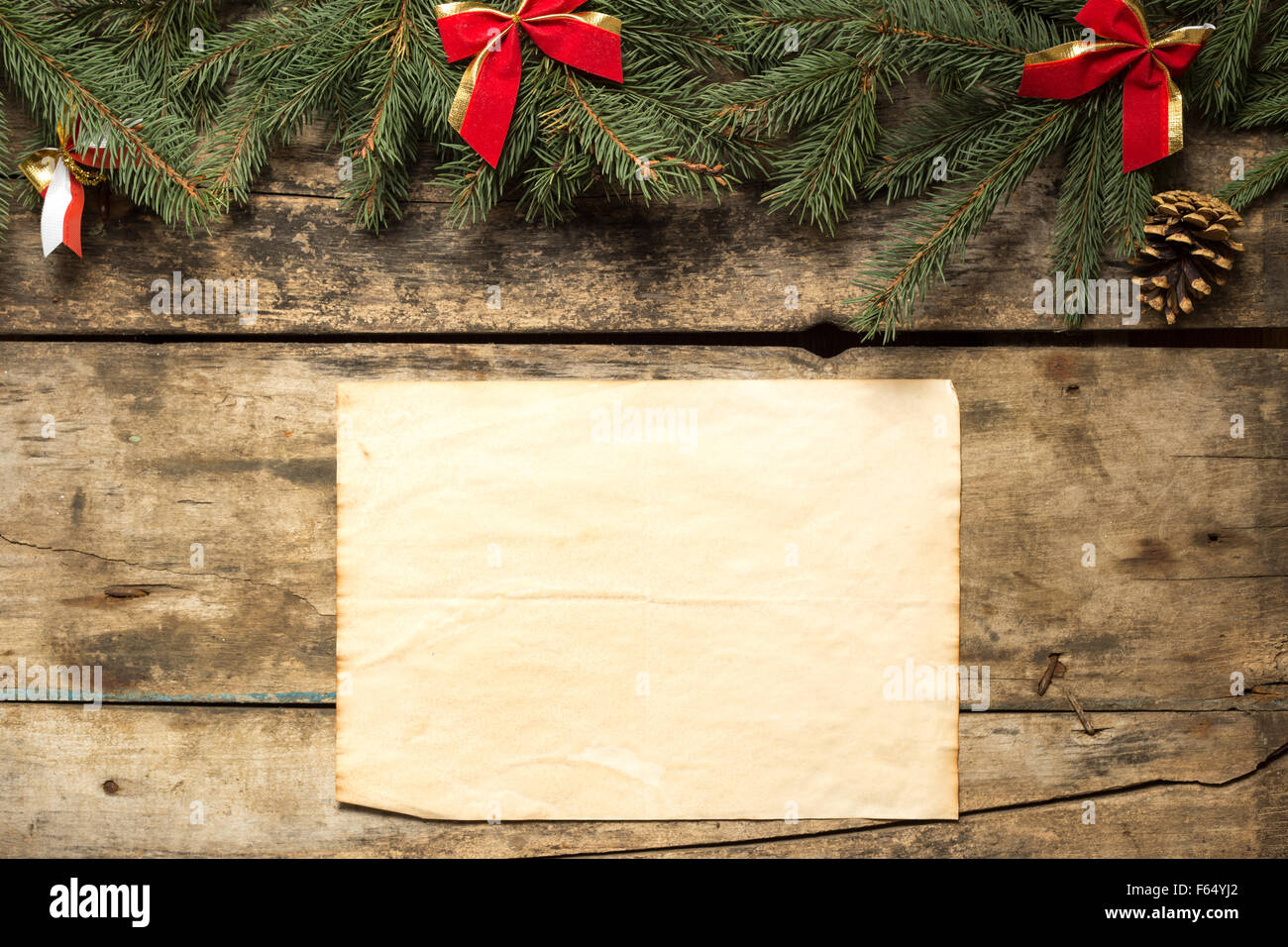 Christmas decorative background. Blank vintage paper sheet with fir ...