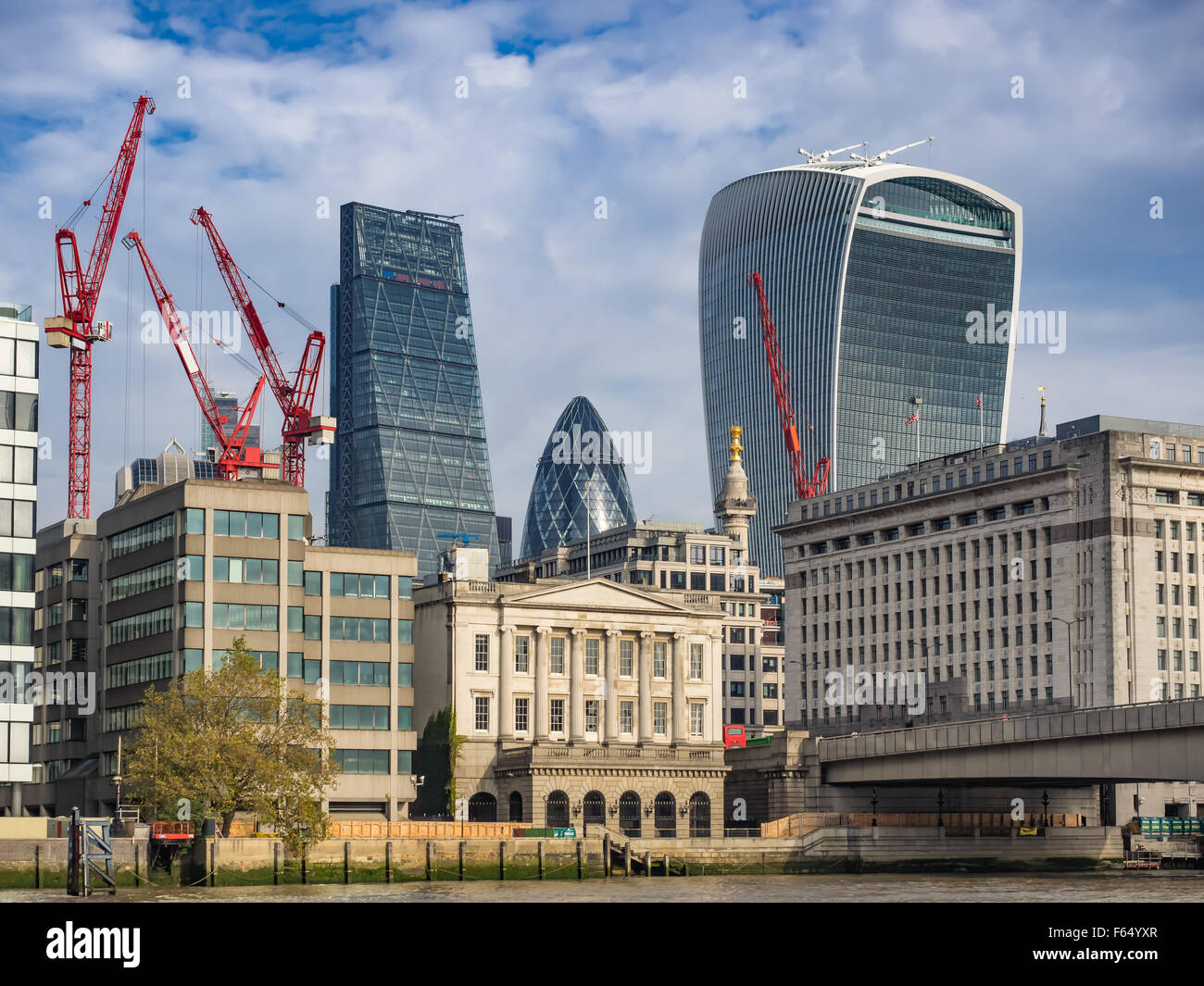 London skyline with office buildings seen from the river Thames Stock ...