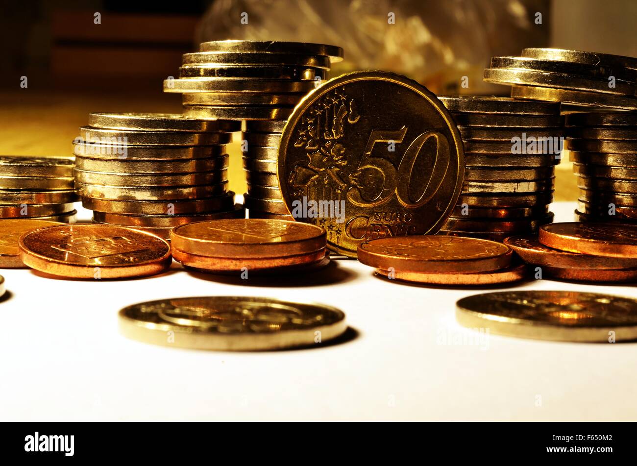 norwegian crown currrency stack with euro coin currency Stock Photo - Alamy