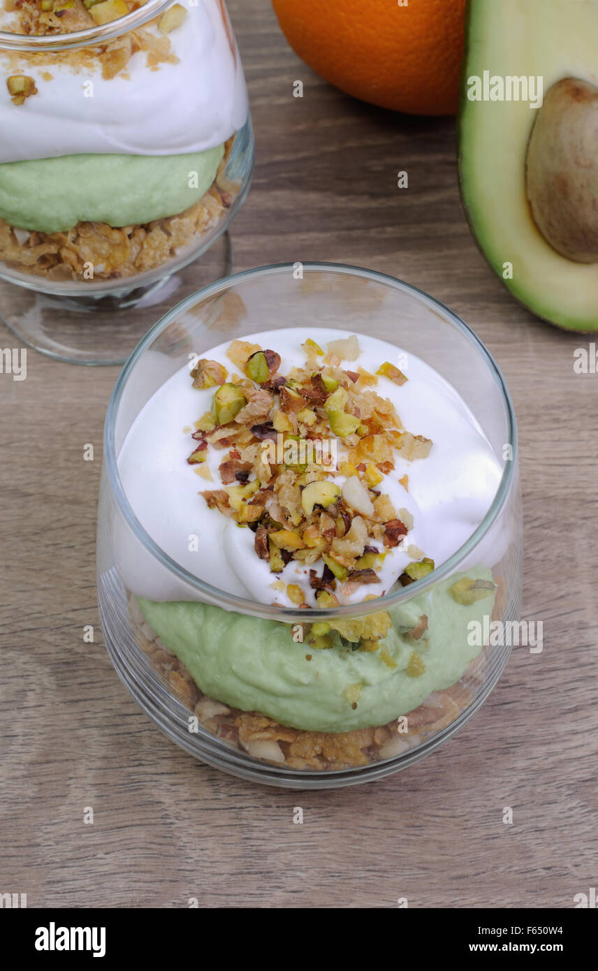 Multi-layered parfait with avocado and cream in nuts Stock Photo - Alamy