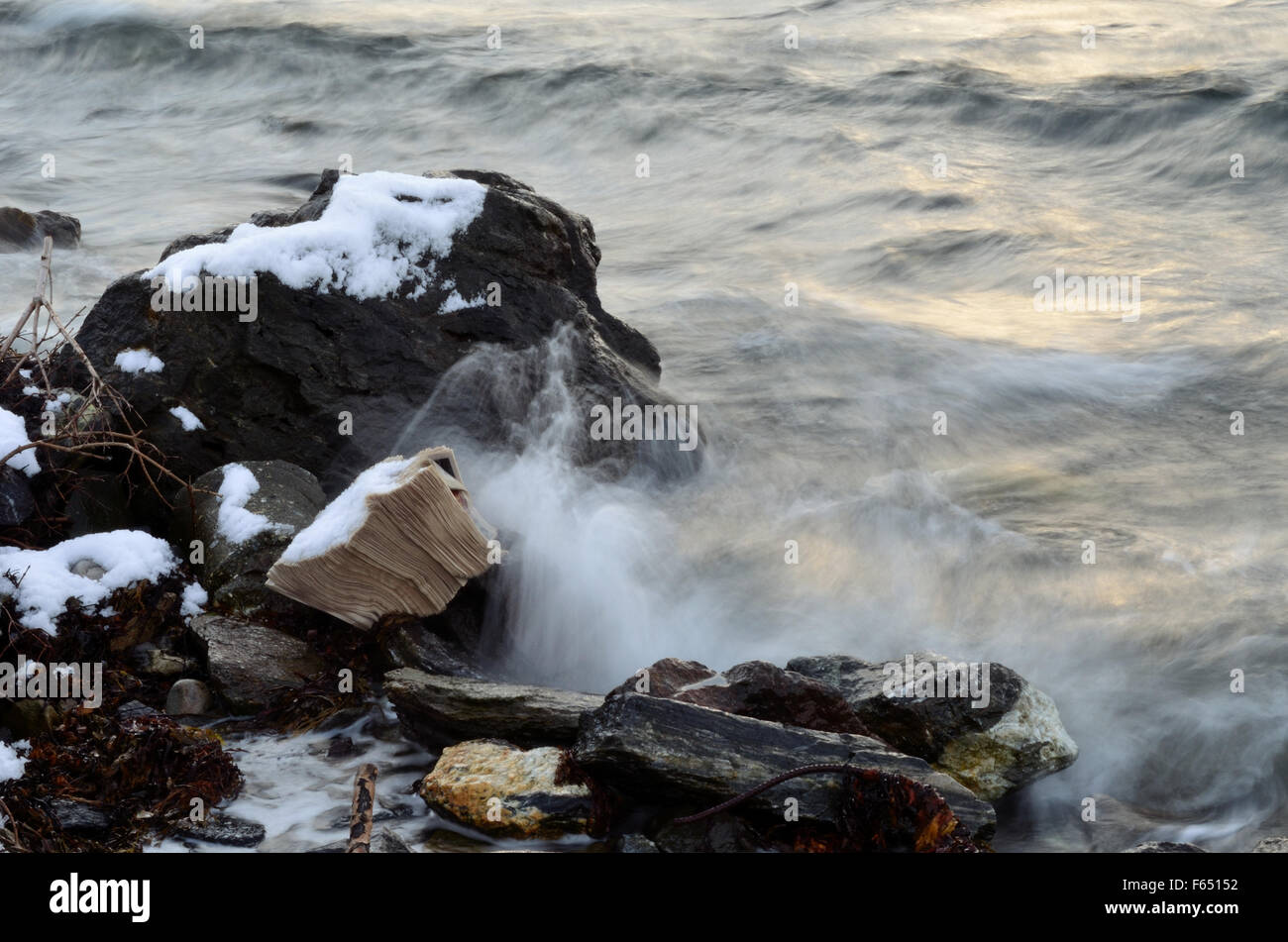 cold sea waves hitting rocky sea shore Stock Photo - Alamy