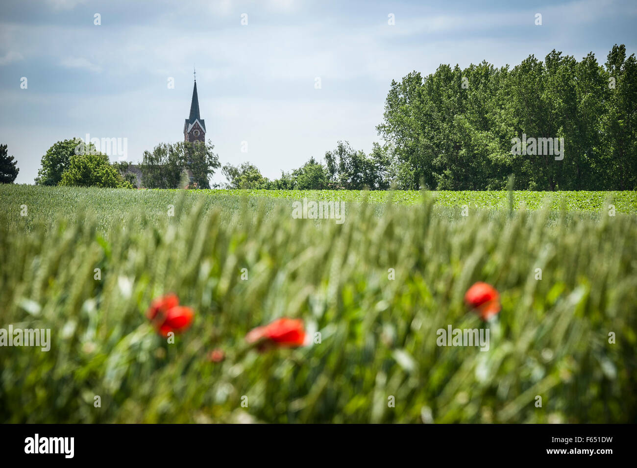 landscape with church in the distance Stock Photo - Alamy