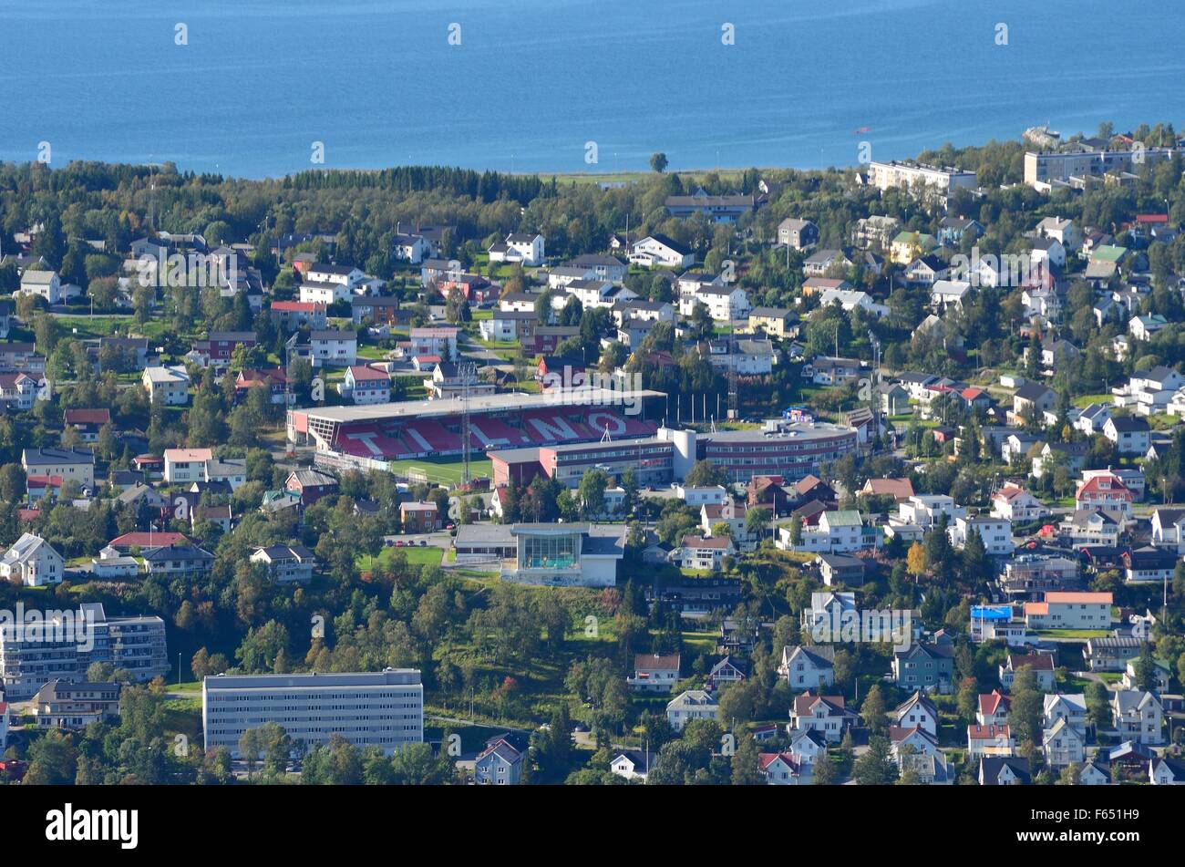 the tromsoe soccer team, TIL, home field stadium on top of the tromsoe ...