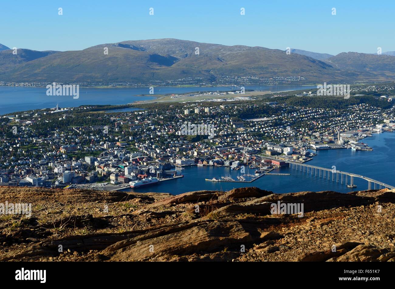 landscape photo of Tromsoe, Tromso, city island on sunny autumn day ...