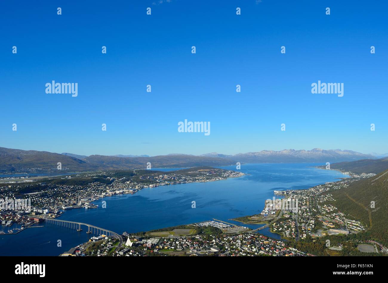 landscape photo of Tromsoe, Tromso, city island on sunny autumn day ...
