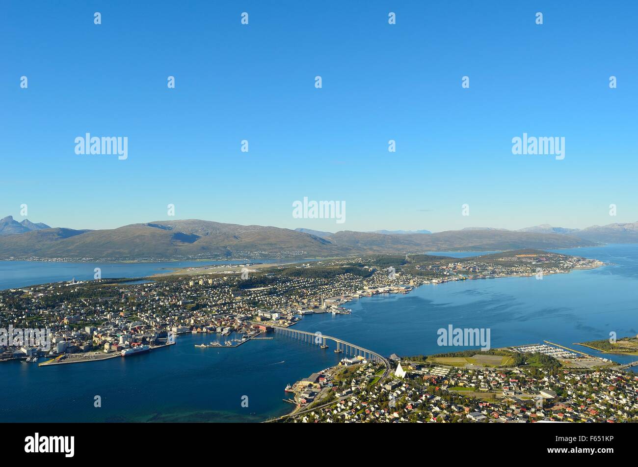 landscape photo of Tromsoe, Tromso, city island on sunny autumn day ...