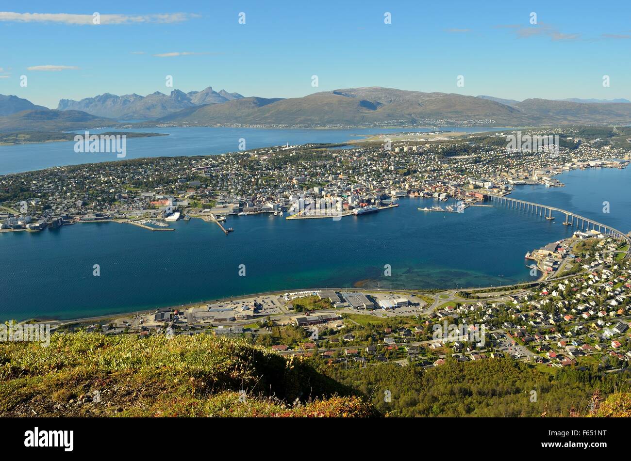 landscape photo of Tromsoe, Tromso, city island on sunny autumn day ...