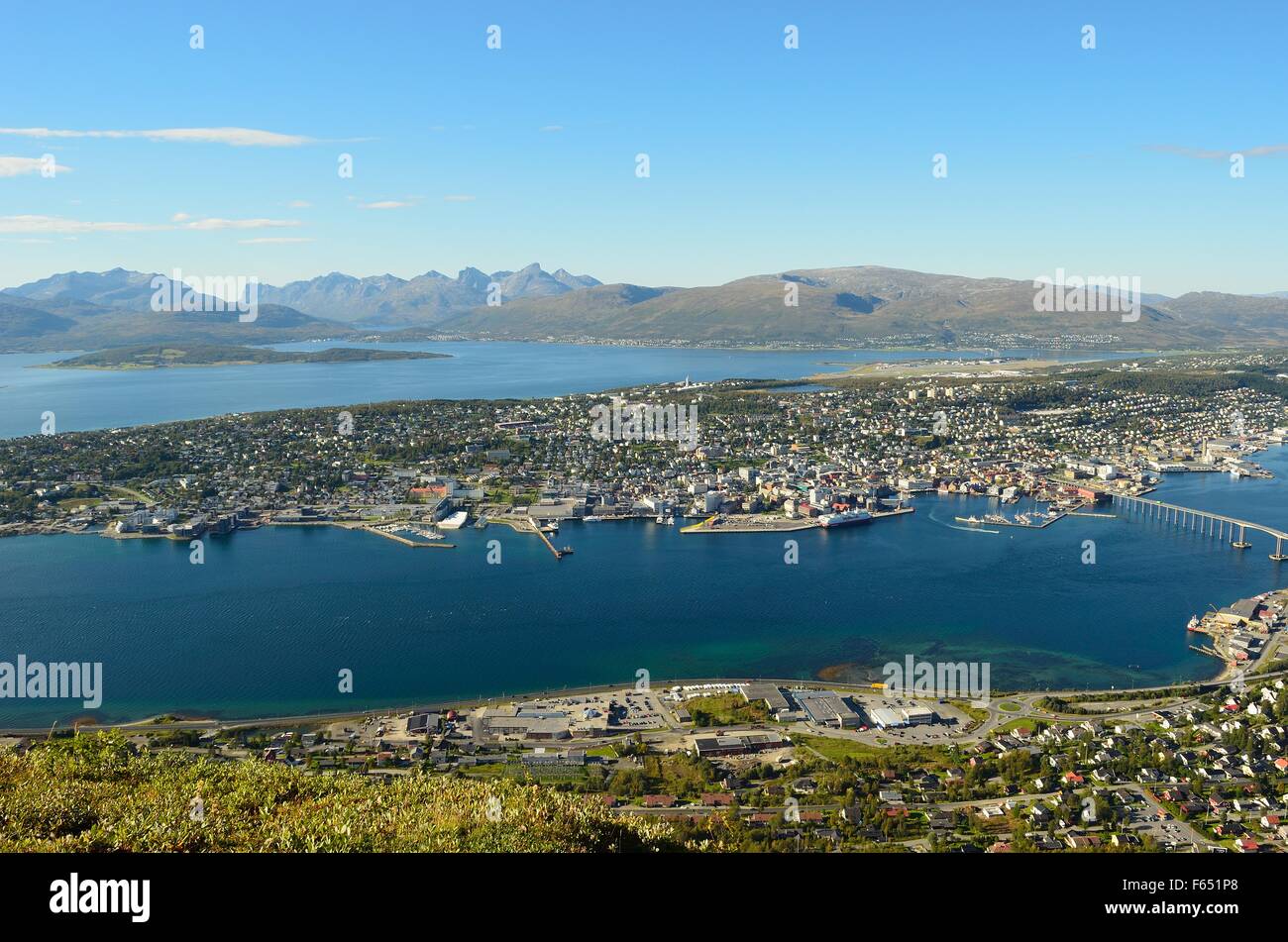 landscape photo of Tromsoe, Tromso, city island on sunny autumn day ...