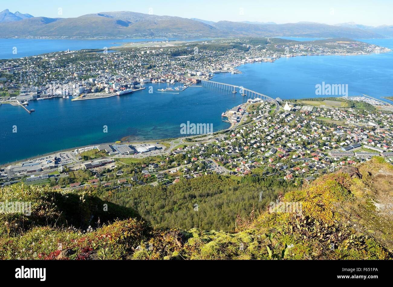 landscape photo of Tromsoe, Tromso, city island on sunny autumn day ...