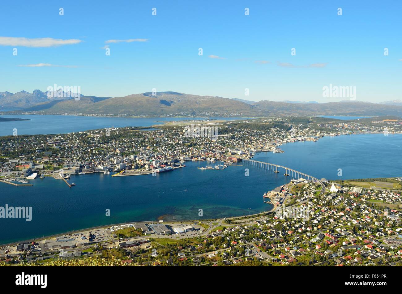 landscape photo of Tromsoe, Tromso, city island on sunny autumn day ...
