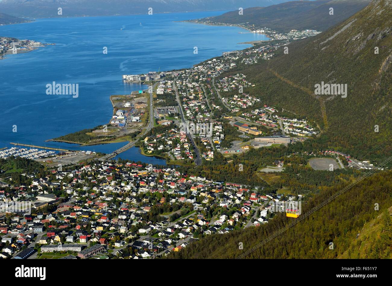 the mainland of tromsdalen in tromsoe municipality as the mountain lift ...