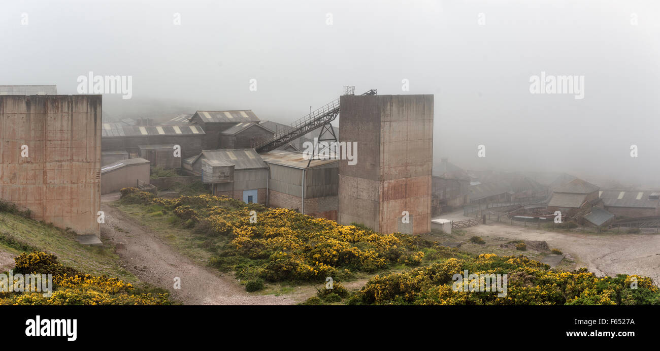 Fog over the Geevor Tin Mine heritage center in Cornwall, England ...