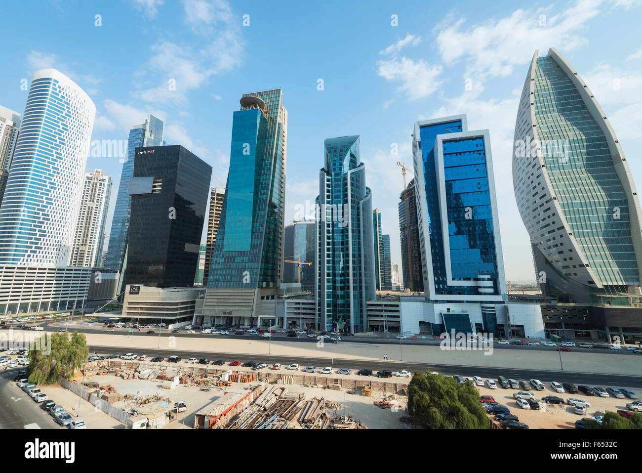 Skyline of new office towers in Business Bay district of Dubai United ...