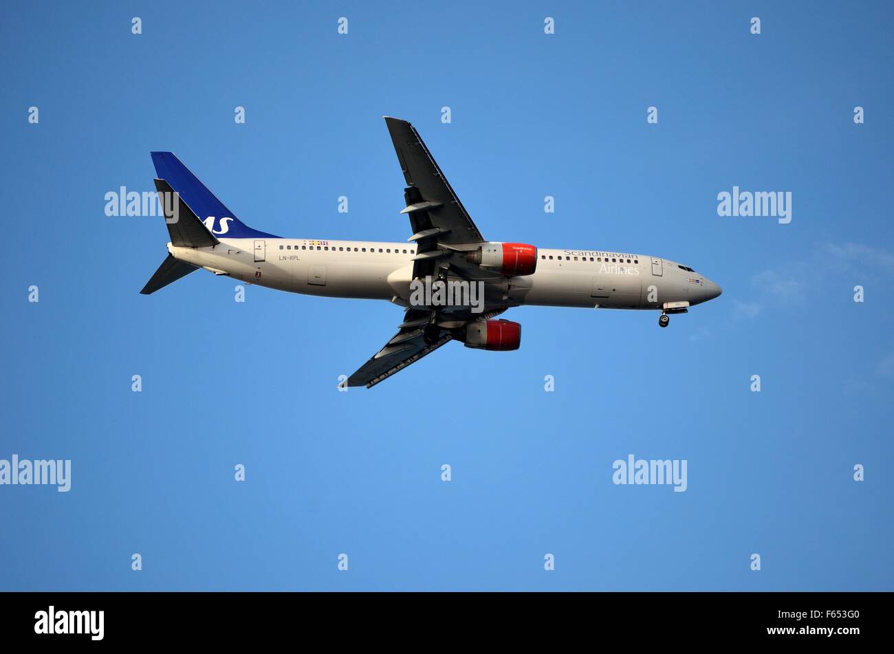 SAS, Scandinavian Airlines plane coming in for landing on a beautiful ...