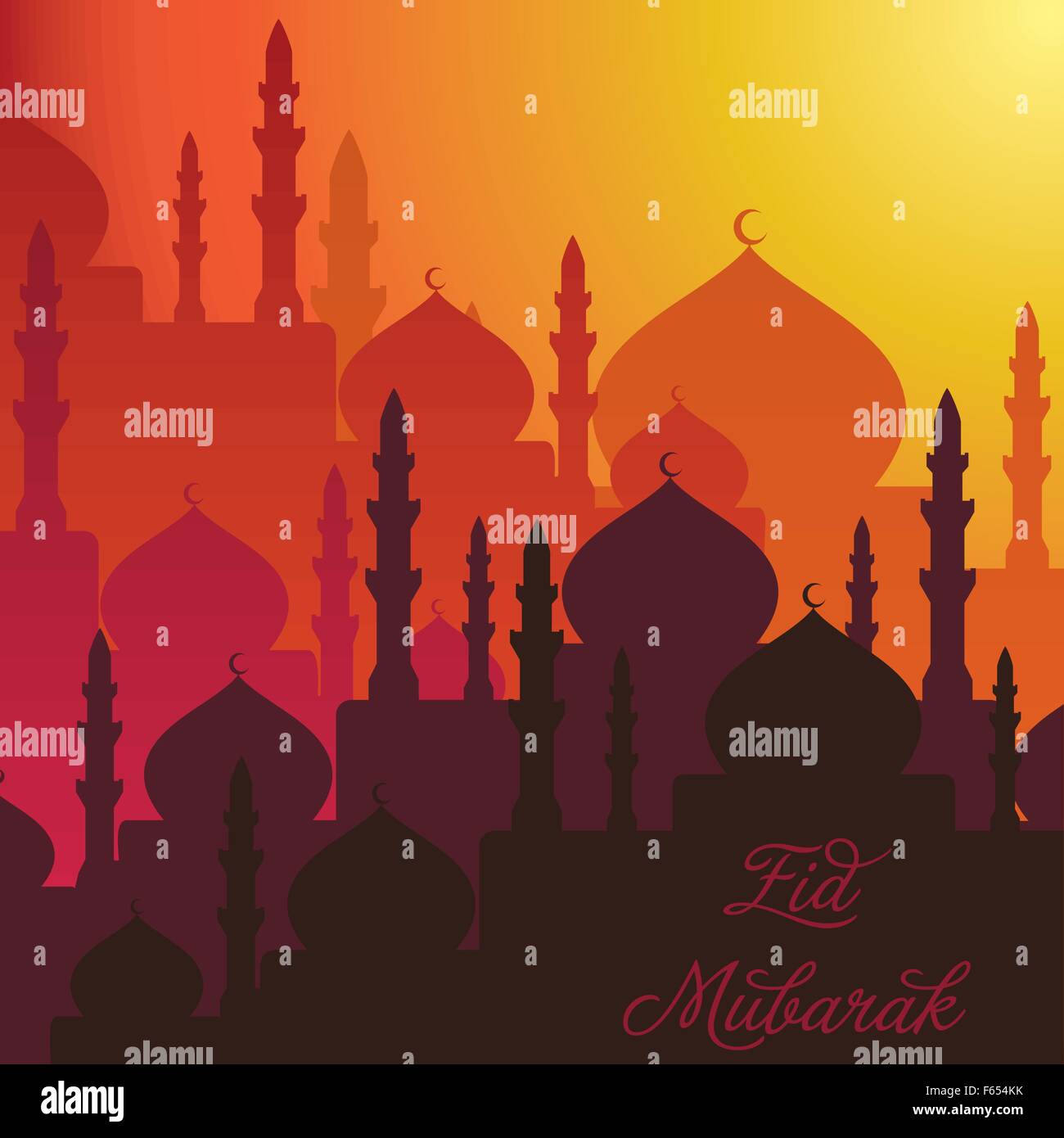 Dusk Mosques 'Eid Mubarak' (Blessed Eid) card in vector format Stock ...