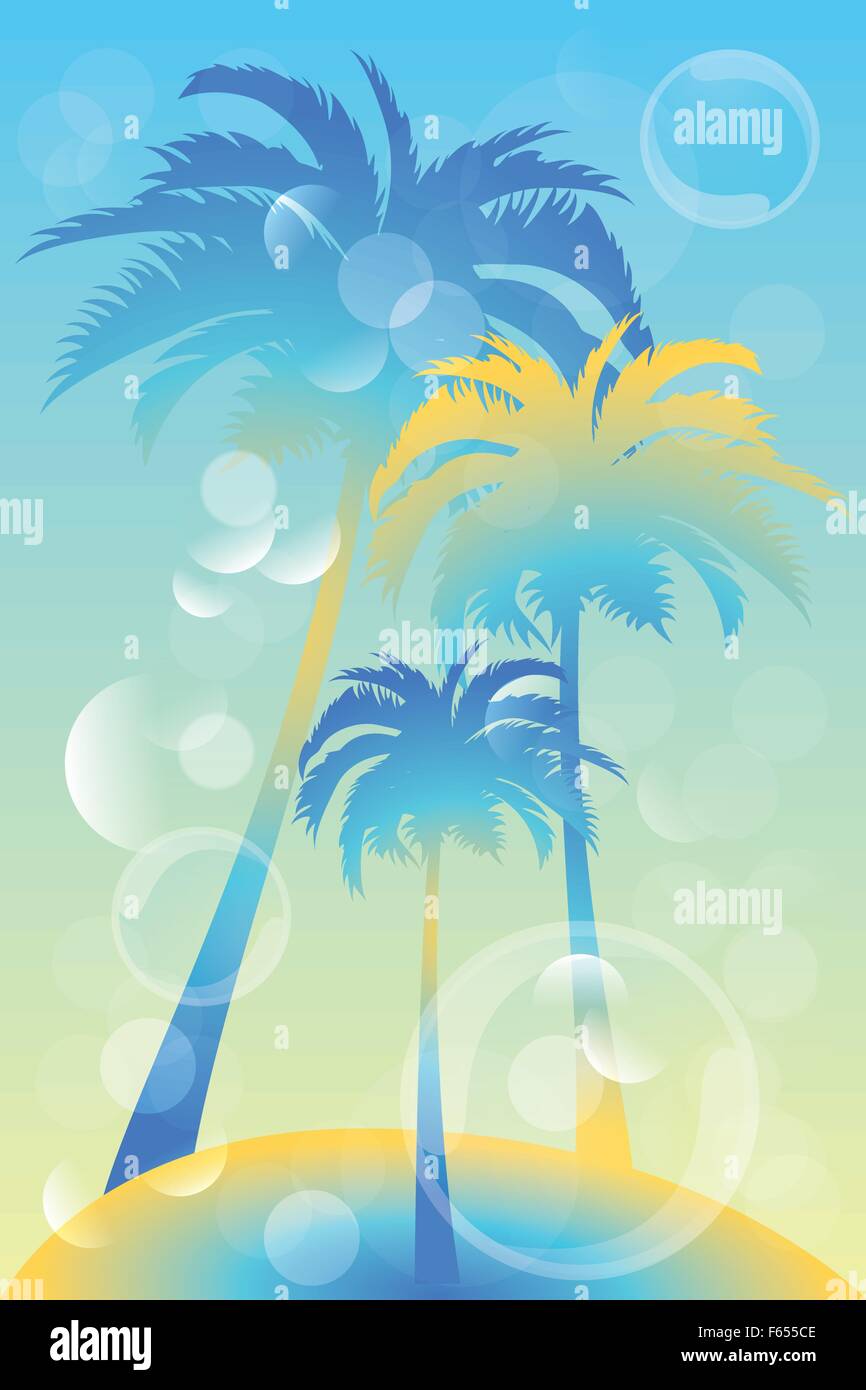 Tropical island - illustration with palm trees and bubbles Stock Vector ...