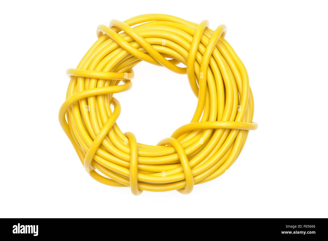 Yellow electric cable isolated on white background Stock Photo - Alamy