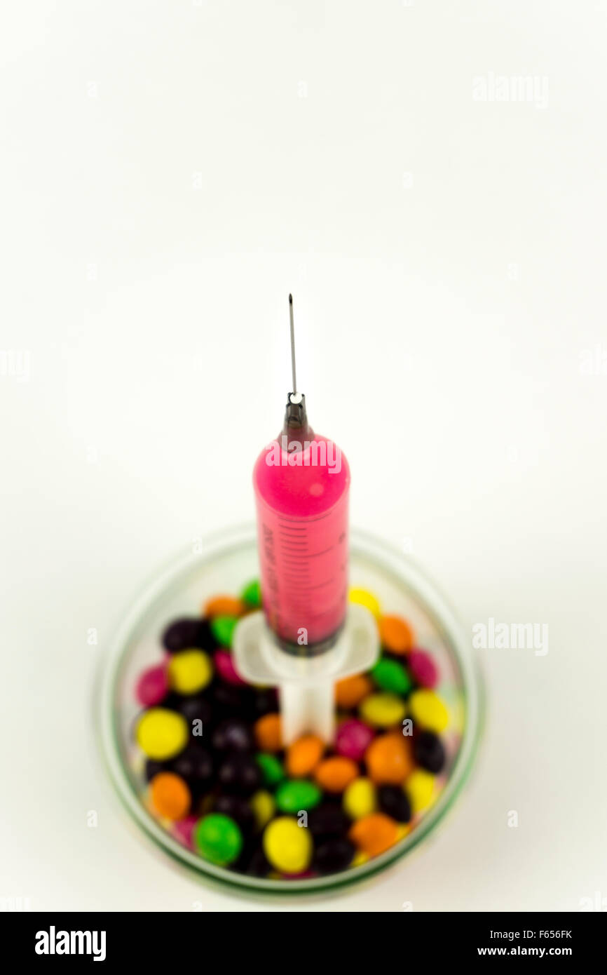 Colourful syringe in a jar with candy Stock Photo - Alamy