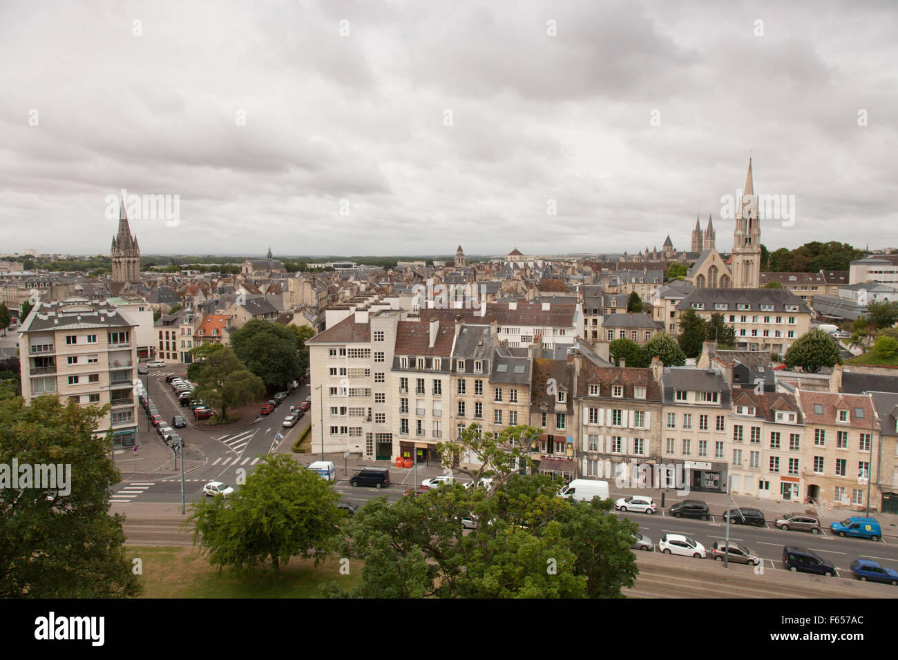 The French city of Caen photographed from the walls of the chateau ...