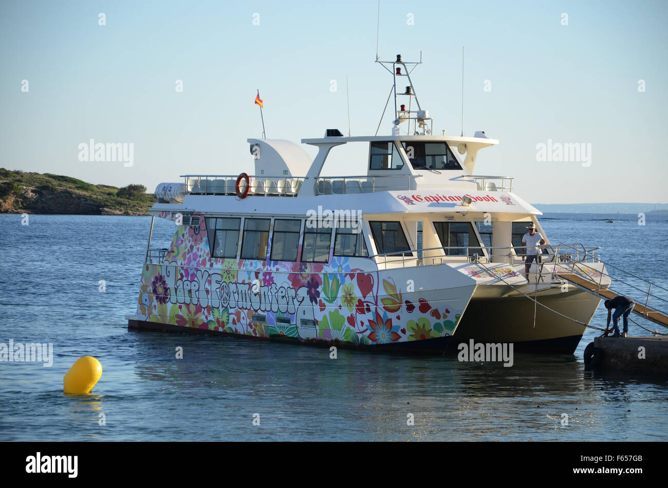Happy Formentera ferry linking Ibiza and Formentera islands Stock Photo ...