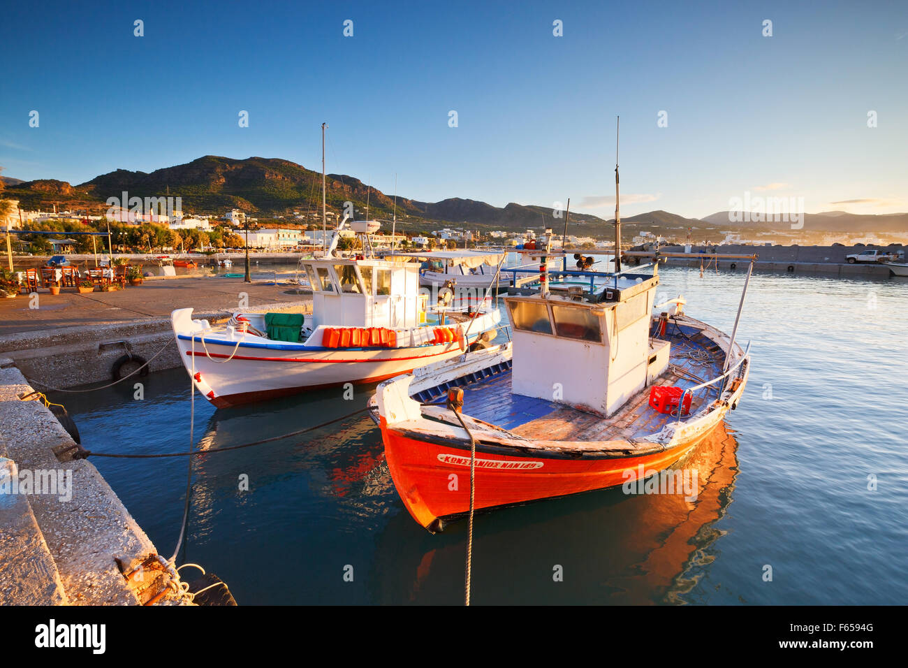 Small fishing harbour in Makrygialos village in the south eastern Crete ...
