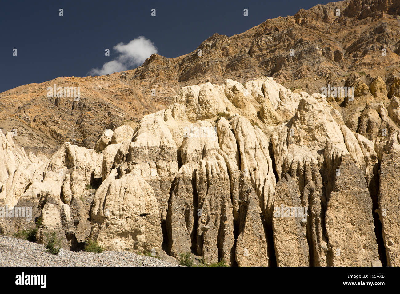 India, Himachal Pradesh, Spiti valley, Lara, eroded alluvial deposits ...