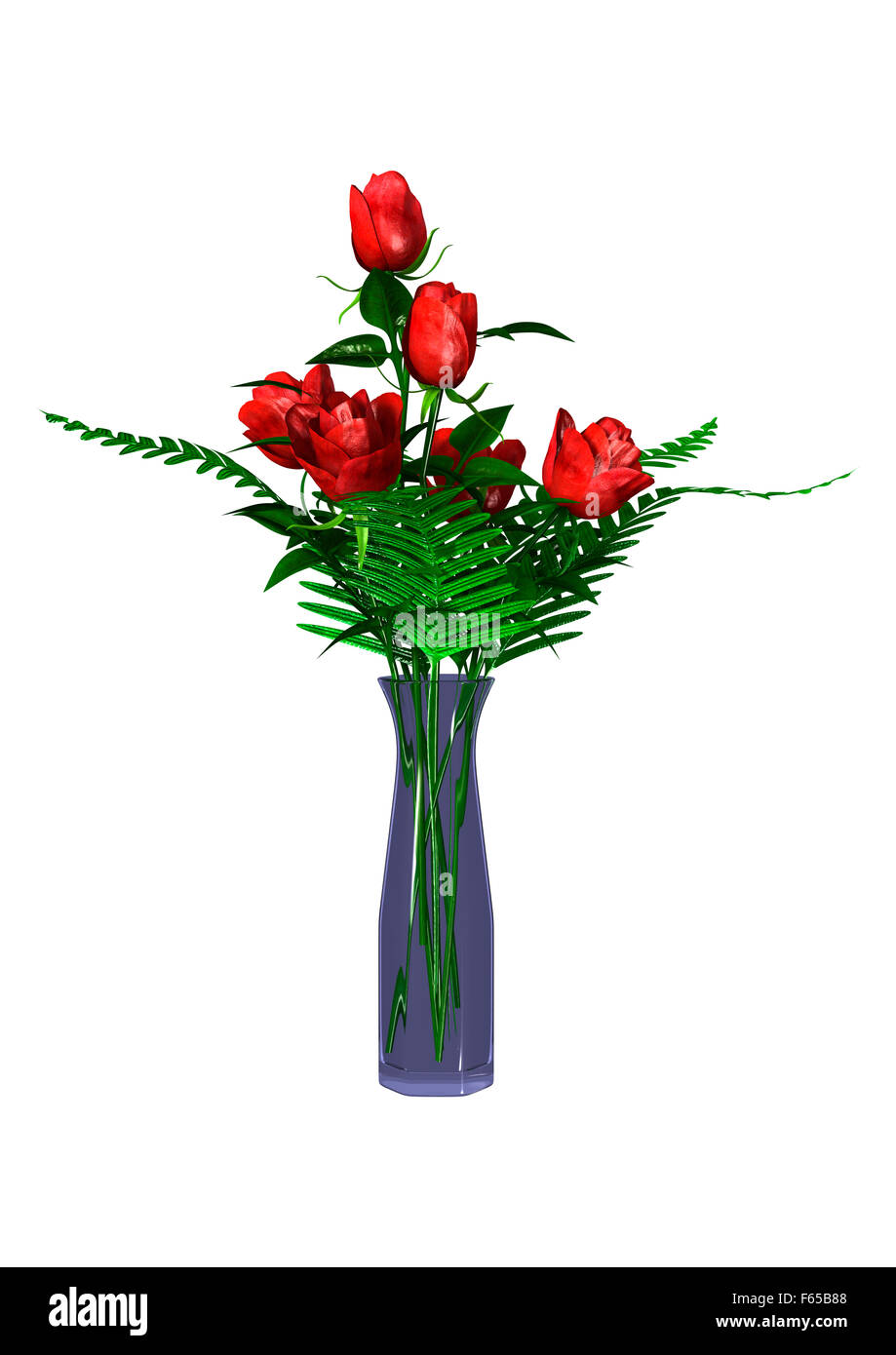 3D digital render of red rose flowers isolated on white background ...