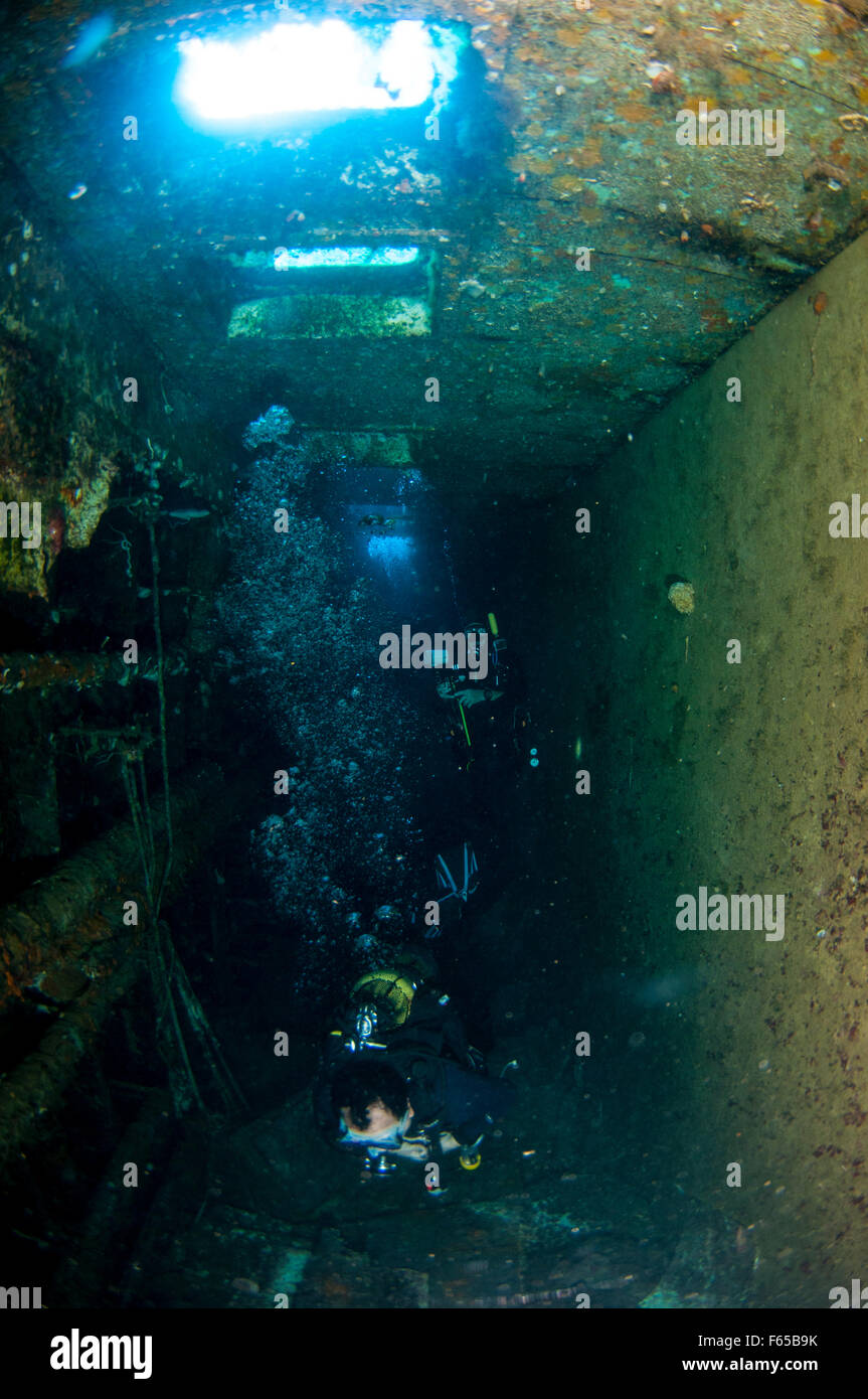 Diver at the MS Zenobia shipwreck. MS Zenobia was a Swedish built ...