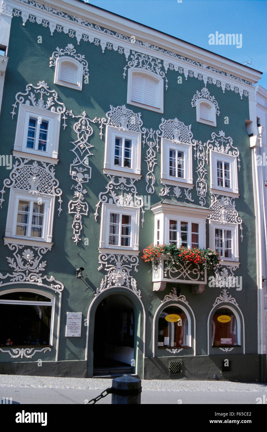 Facade of a old house with stucco, Passau, Germany Stock Photo - Alamy