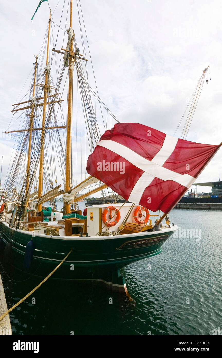 Sailing ship of George Stage moored at port of Copenhagen, Denmark ...