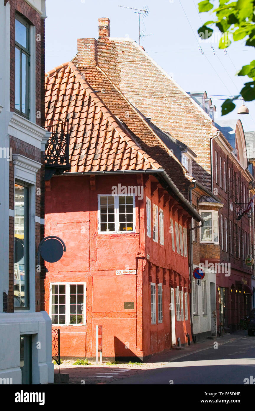 View of red tudor style house on street in Helsingor, Denmark Stock ...