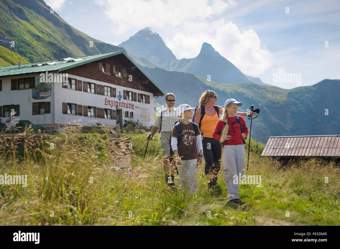 Happy family hiking in the mountains in Allgau, Germany Stock Photo - Alamy