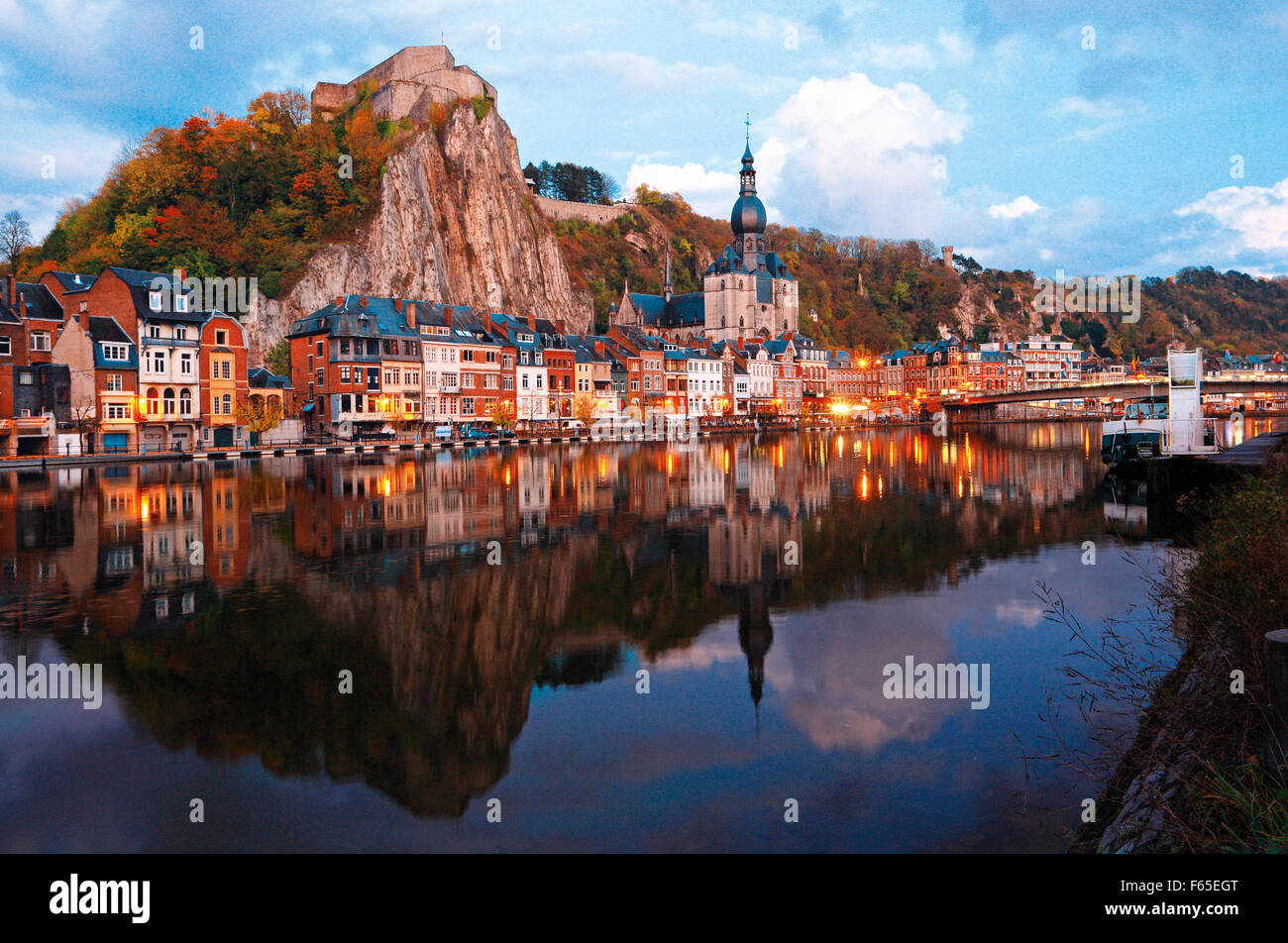 View of Meuse River overlooking Namur City at sunset, Belgium Stock ...