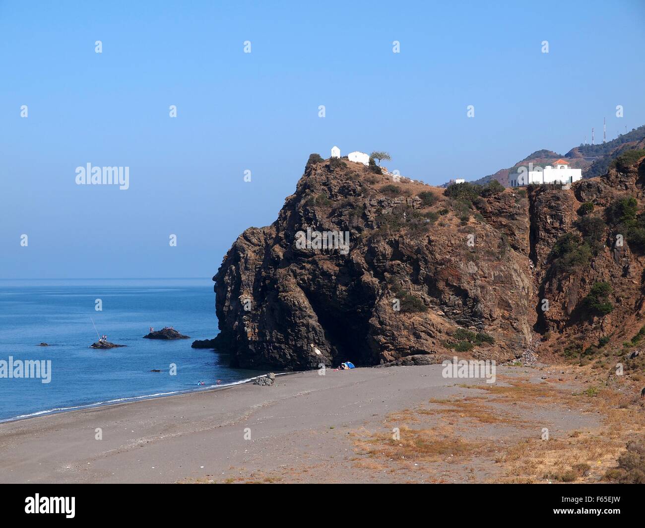 Rocky cliffs on the Mediterranean coast of Morocco between Tetouan und ...