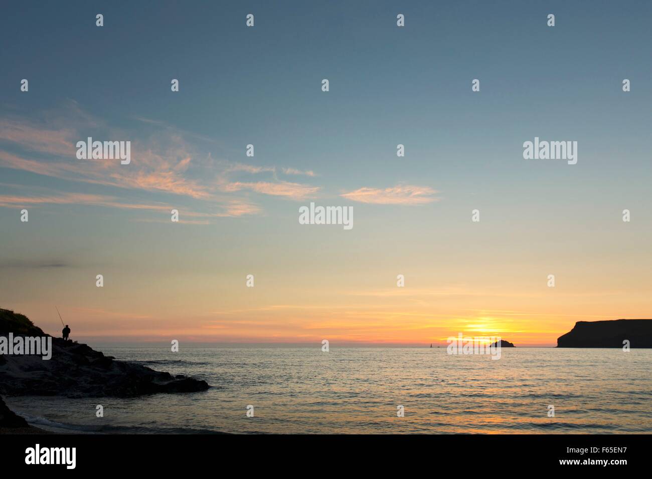 Sunset at Polzeath Beach (Cornwall, England Stock Photo - Alamy