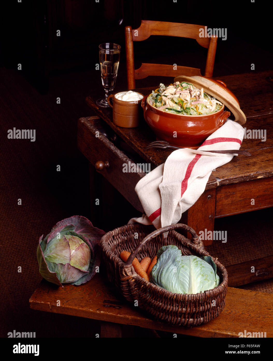 Sarthe chicken, rabbit, ham and cabbage hotpot Stock Photo - Alamy