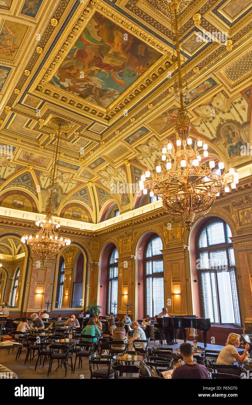 The 'Book Café' with its artistic ceiling and opulent chandeliers on ...