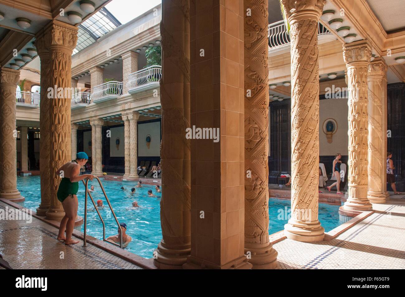 Pillars in the main hall of the art nouveau Gellért Baths, Budapest ...
