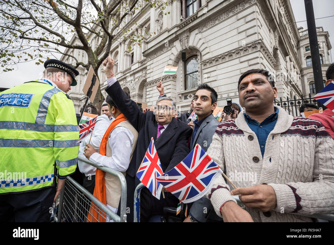 London, UK. 12th November, 2015. Pro-Modi supporters outside Downing ...