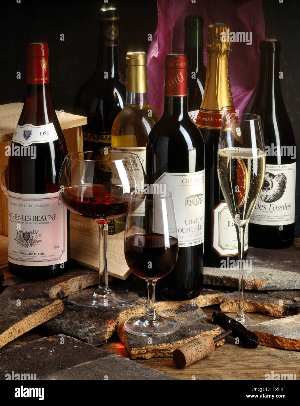 Assorted bottles and glasses of wine Stock Photo - Alamy