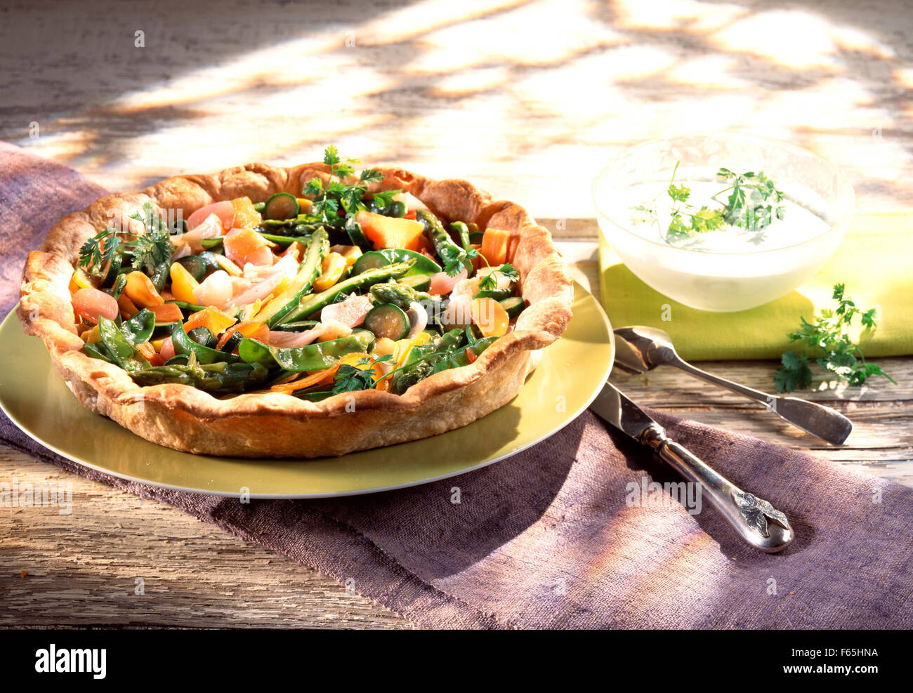 Spring vegetable savoury tart Stock Photo - Alamy